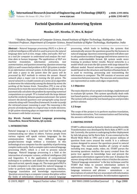 Irjet Factoid Question And Answering System Pdf