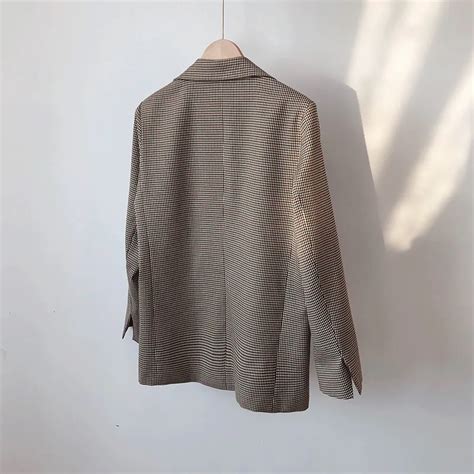 Женский пиджак Осенний пиджак с длинными рукавами клетчатый Блейзер сшитый длинный костюм