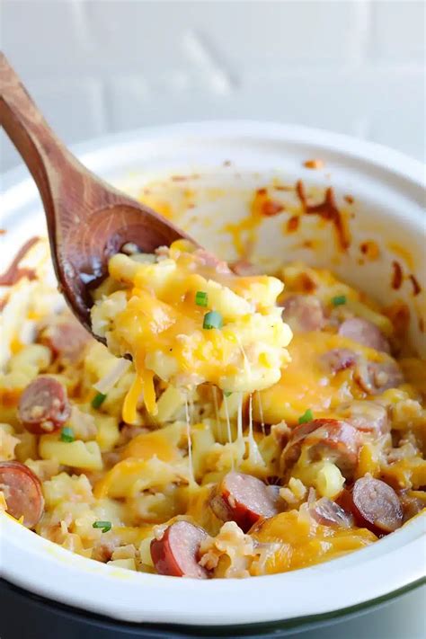 Slow Cooker Cheesy Kielbasa Hashbrown Casserole