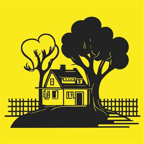House With Trees And Bushes Vector Illustration Cartoon Premium Ai