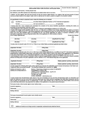 Fillable Online DECLARATION FOR PATENT APPLICATION Fax Email Print PdfFiller