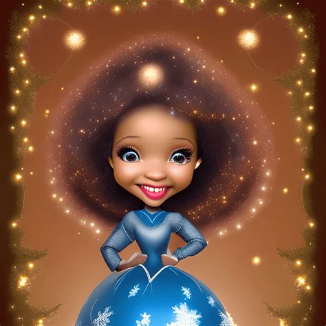 Cute African American Chibi Girl With Curly Hair And Big Eyes