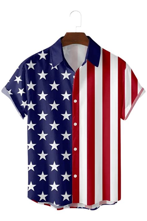 Mens American Flag Button Down Shirts Casual Short Sleeve Patriotic