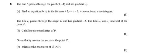 A Level Edexcel Maths Pure Solving Equations The Line L 1 Passes Through The