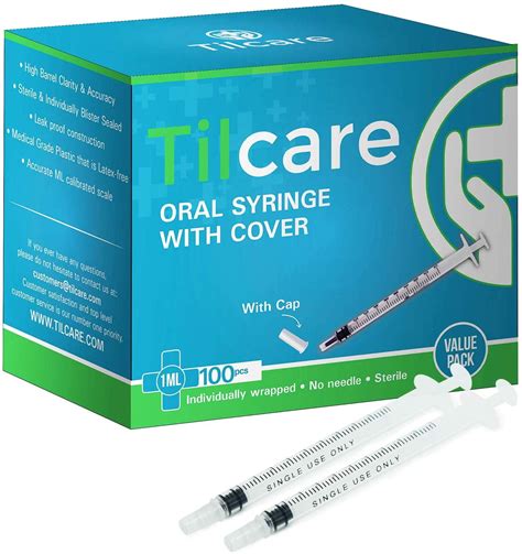 Tilcare 1ml Oral Dispenser Syringe 100 Pack Sterile Latex Free For