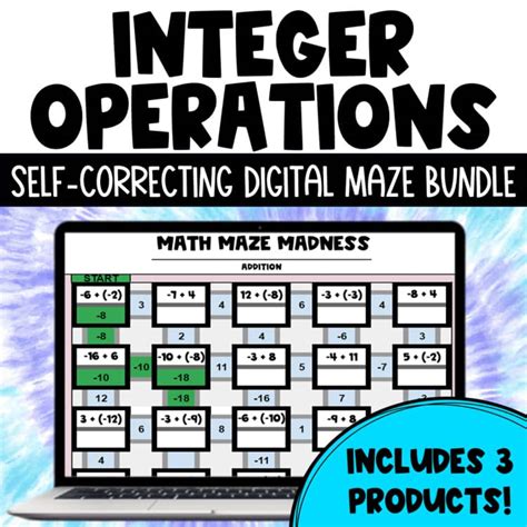Mixed Integer Operations Digital Self Correcting Maze Practice Activity