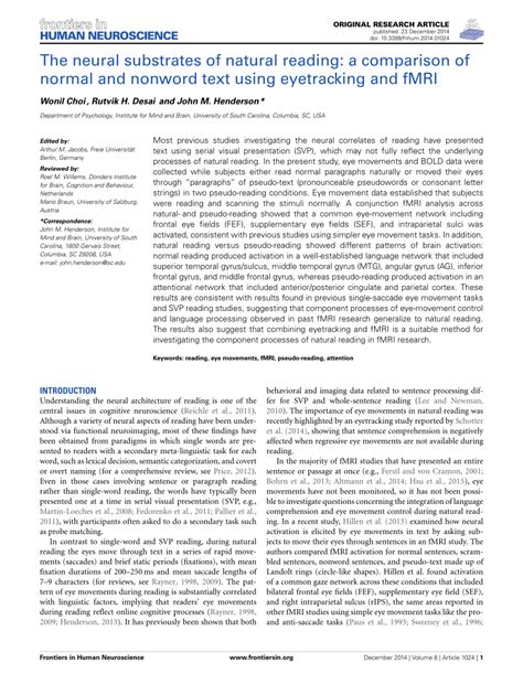 Pdf The Neural Substrates Of Natural Reading A Comparison Of Normal