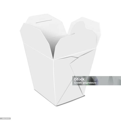 오픈 플랫 팩 중국어 테이크 아웃 국수 상자 3d 모형 빈 흰 판지 테이크 아웃 아시아 음식 운반 상자 사실적인 벡터 모형 에코