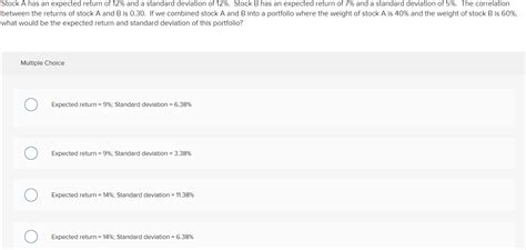 Solved Stock A Has An Expected Return Of And A Standard Chegg Com