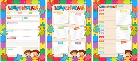Premium Vector Colorful Puzzle Theme Lesson Plan Notepad Set