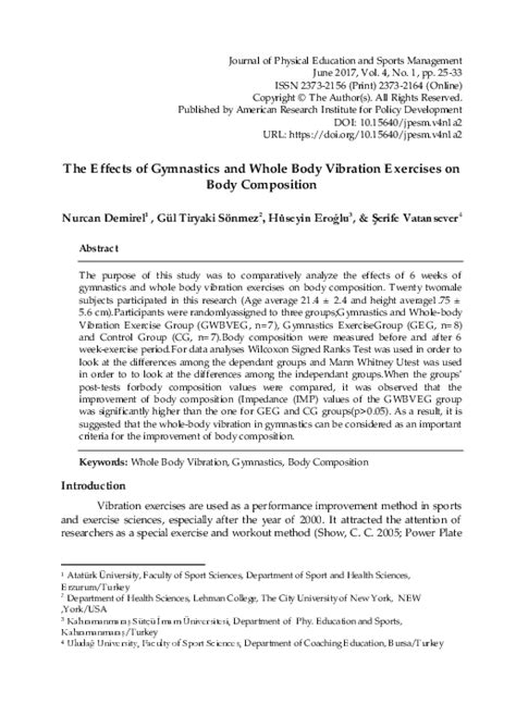 Pdf The Effects Of Gymnastics And Whole Body Vibration Exercises On Body Composition