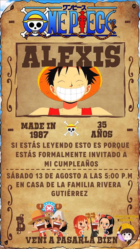 Tarjeta Animada De One Piece Invitaciones Piratas