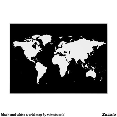 Black And White World Map Poster Zazzle Color World Map World Map