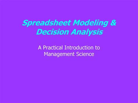 Ppt Spreadsheet Modeling Decision Analysis Powerpoint Presentation