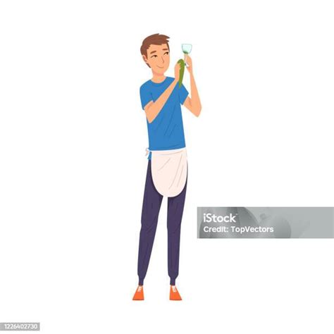 유리에서 양탄자와 먼지를 닦는 남자 가정 활동 하우스 키핑 일상 적인 의무와 집안일 만화 벡터 일러스트 가사 집안일에 대한 스톡