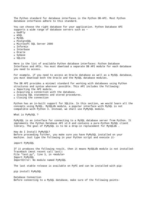 Pythondatabase Pdf My Sql Databases