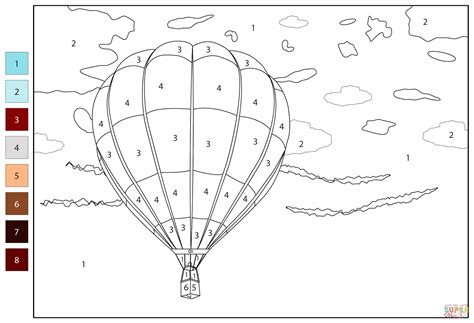 Hot Air Balloon Color By Number Coloring Page Free Printable Coloring