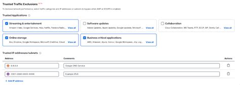 Trusted Traffic Exclusions Cisco Meraki