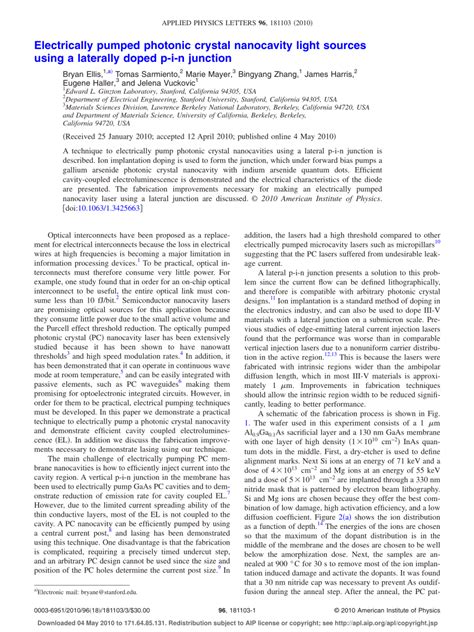 Pdf Electrically Pumped Photonic Crystal Nanocavity Light Sources Using A Laterally Doped P I