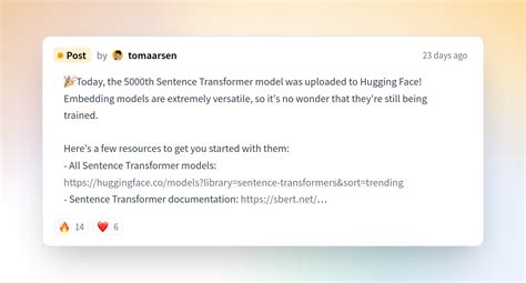 Tomaarsen On Hugging Face 🎉today The 5000th Sentence Transformer