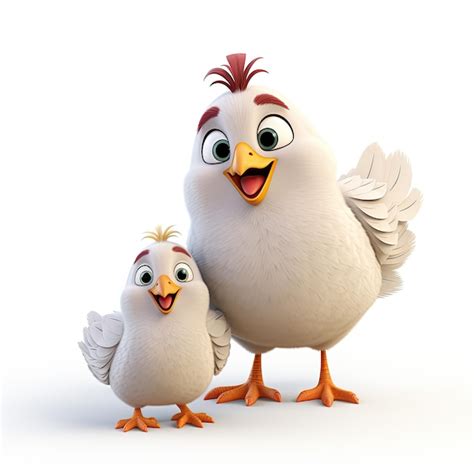 Pollo 3d Con Pollito Al Estilo De Los Dibujos Animados De Disney Foto