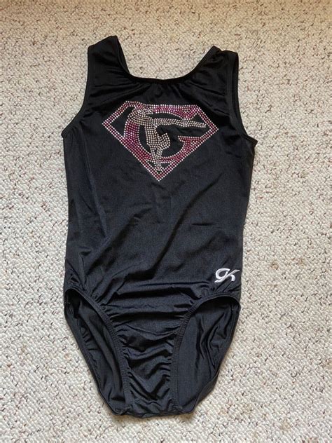 Gk Elite Girls Gymnastics Black Leotard Size Am Gem