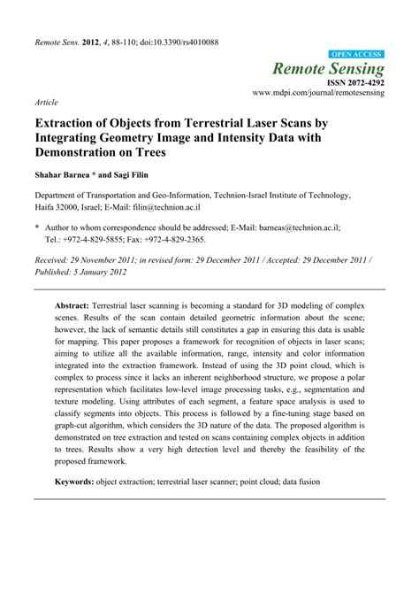Pdf Extraction Of Objects From Terrestrial Laser Scans By Integrating Geometry Image And