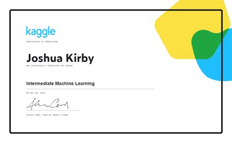Joshua Kirby Completed The Intermediate Machine Learning Course On Kaggle