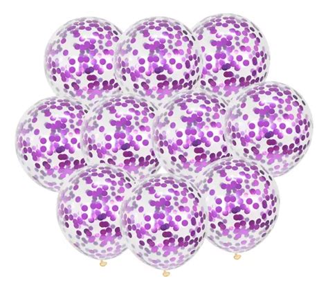 Kit C 20 Balão Bexiga Cristal C Confete Arranjo Festa Cor Roxo