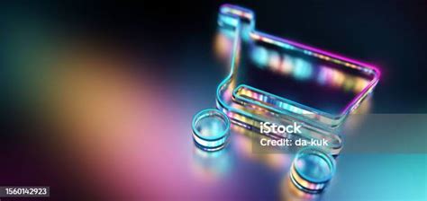 온라인 쇼핑 현대 배경입니다 빛나는 장바구니 아이콘 Web3 색상 Cgi 3d 렌더링 전자 상거래에 대한 스톡 사진 및 기타