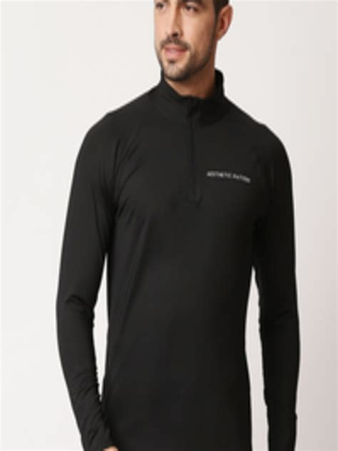 Buy Aesthetic Nation Men Black High Neck Dri Fit Slim Fit T Shirt