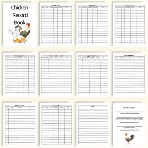 Minimal Ink Printable Chicken Records Book Instant Download 8 5x11