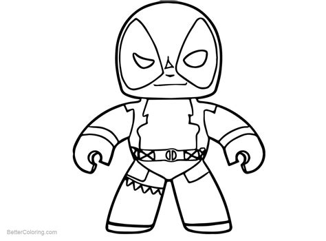 Chibi Deadpool Coloring Pages Outline Drawing Free Printable Coloring
