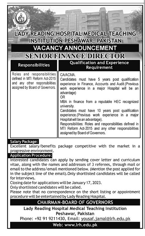 Lady Reading Hospital Lrh Mti Peshawar Jobs 2023 2024 Job Advertisement