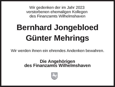 Traueranzeigen Von Bernhard Jongebloed Nordwest Trauer De