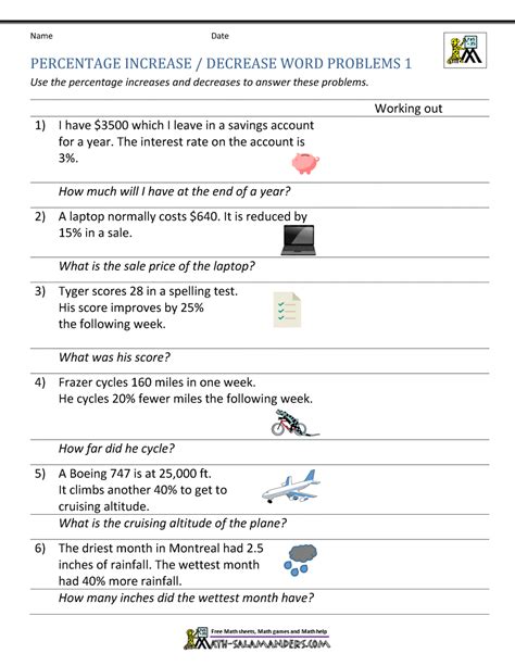 Percentage Increase And Decrease Worksheets