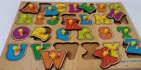 Pine Wood Wooden English Alphabets Capital Letters Abcd Puzzle Tray Language And Vocabulary