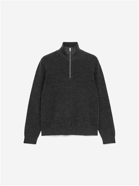 Wool And Cotton Half Zip Jumper Dark Grey Men Arket Dk