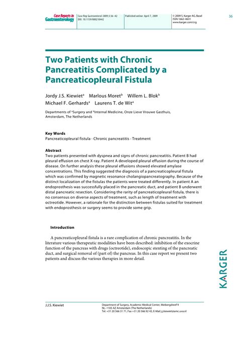 Pdf Two Patients With Chronic Pancreatitis Complicated By A