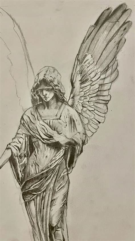 drawing of woman statue with wings Gerçekçi çizim Eskiz Sanatsal anatomi