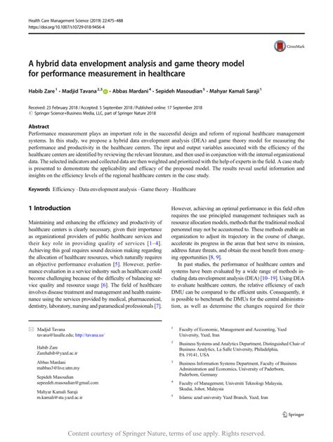 A Hybrid Data Envelopment Analysis And Game Theory Model For