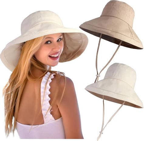 2pack Cotton Women Sun Hats Wide Brim Sun Hats With Metal Wired Edge