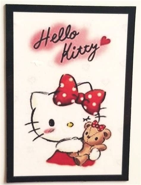 Hello Kitty Hugging Teddy Bear Love Flower Heart Red Bow White Cat