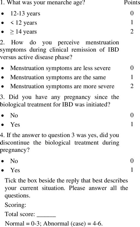 Special Issues Of Women With IBD Questionnaire SIWIBDQ Download Scientific Diagram