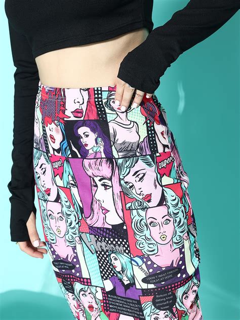 Women Multicolour Graphic Printed High Rise Straight Hem Slip On Back