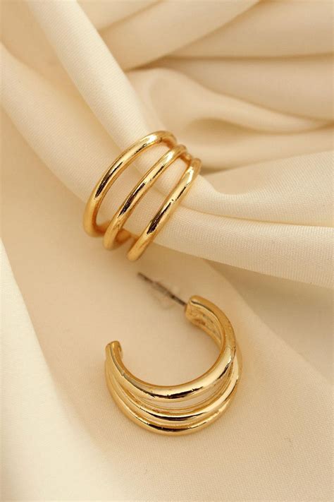 Boucles d oreilles triples créoles en or plaqué 18 carats Etsy France