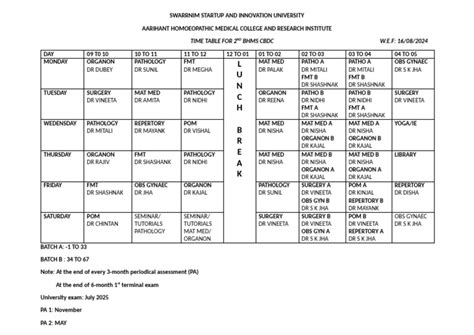 Time Table 2nd Year Cbdc Pdf