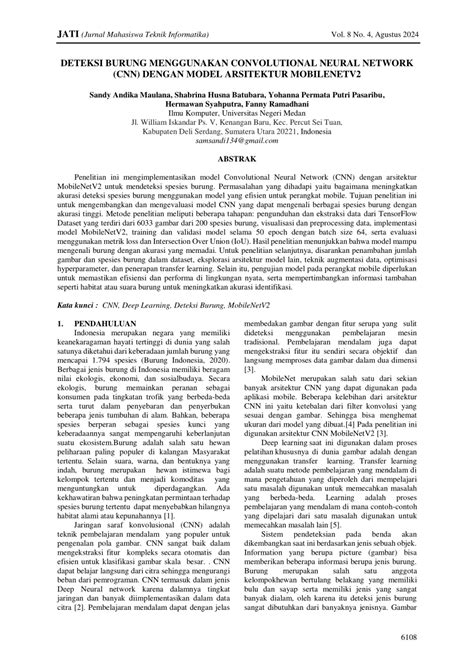 PDF DETEKSI BURUNG MENGGUNAKAN CONVOLUTIONAL NEURAL NETWORK CNN