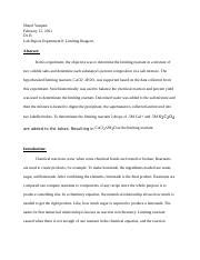 Lab Report Exp Limiting Reagent L Docx Sharel Vasquez February Dr B Lab Report
