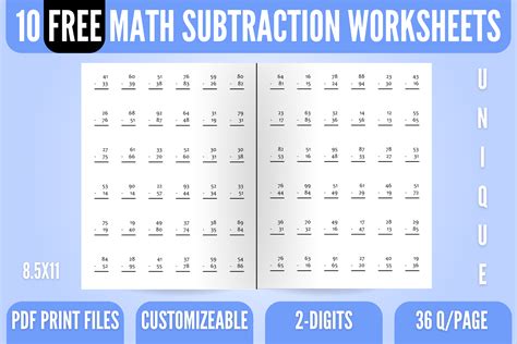 Math Subtraction Worksheets Graphic By Interior Champ · Creative Fabrica